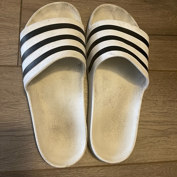 adidas | Shoes | Adidas Slides White And Black | Poshmark